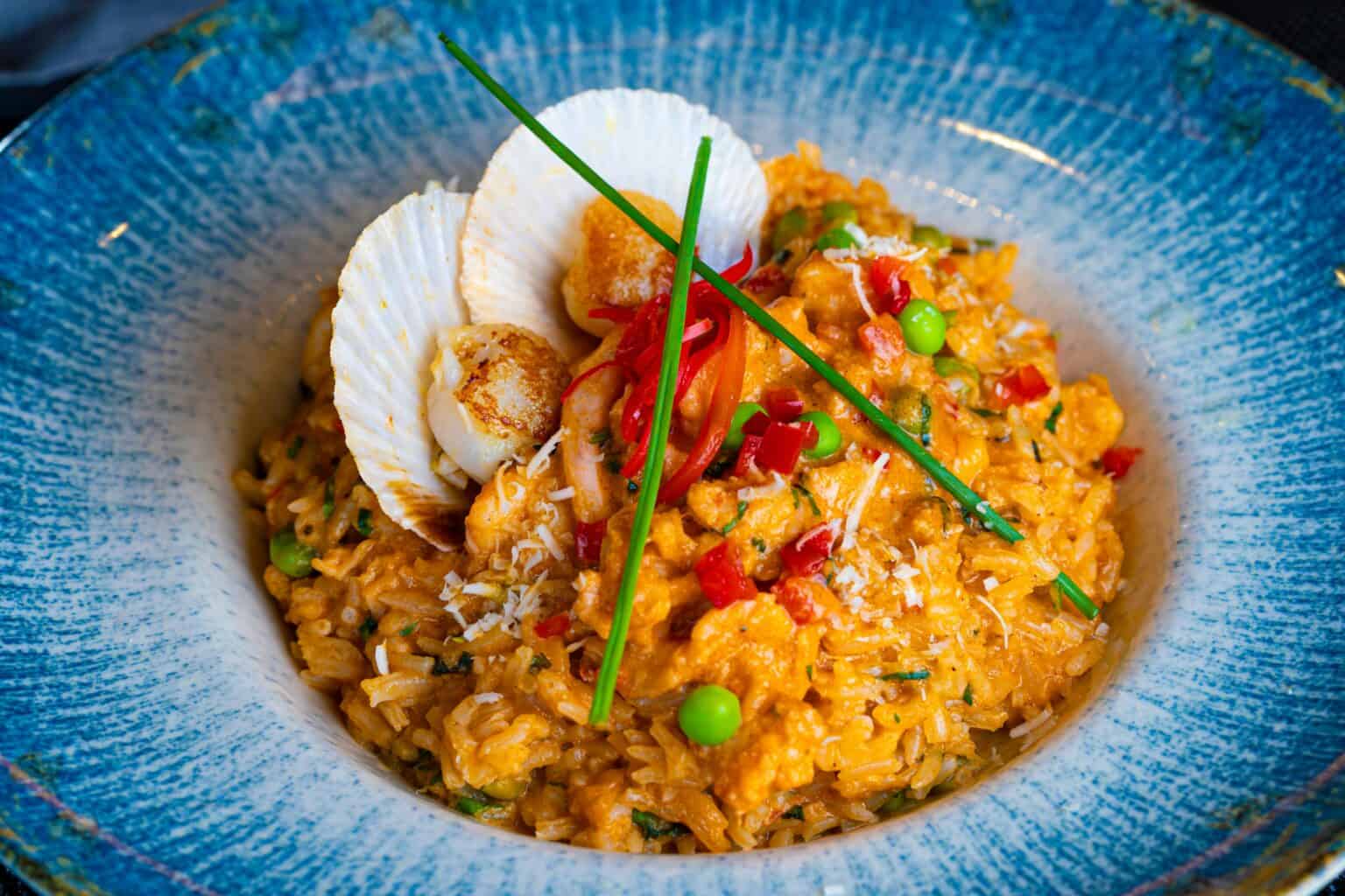 Pan-seared scallops with Saffron Risotto and Lemon Butter